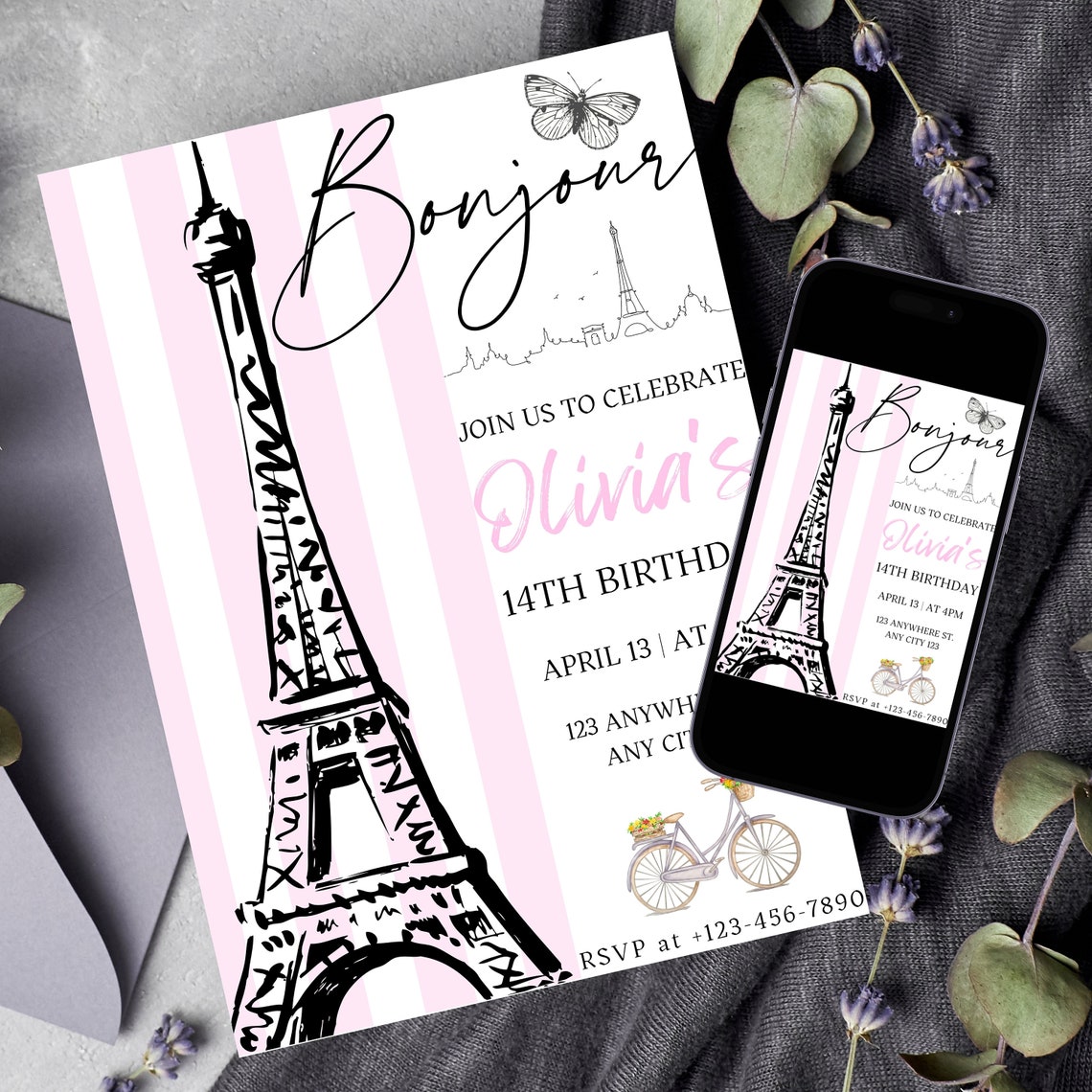 Paris Birthday Party Invitation, Printable Springtime in Paris Party ...