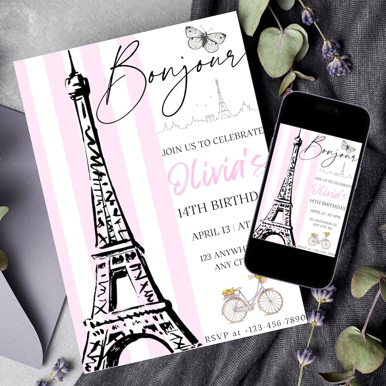 Paris Birthday Party Invitation, Printable Springtime in Paris Party ...