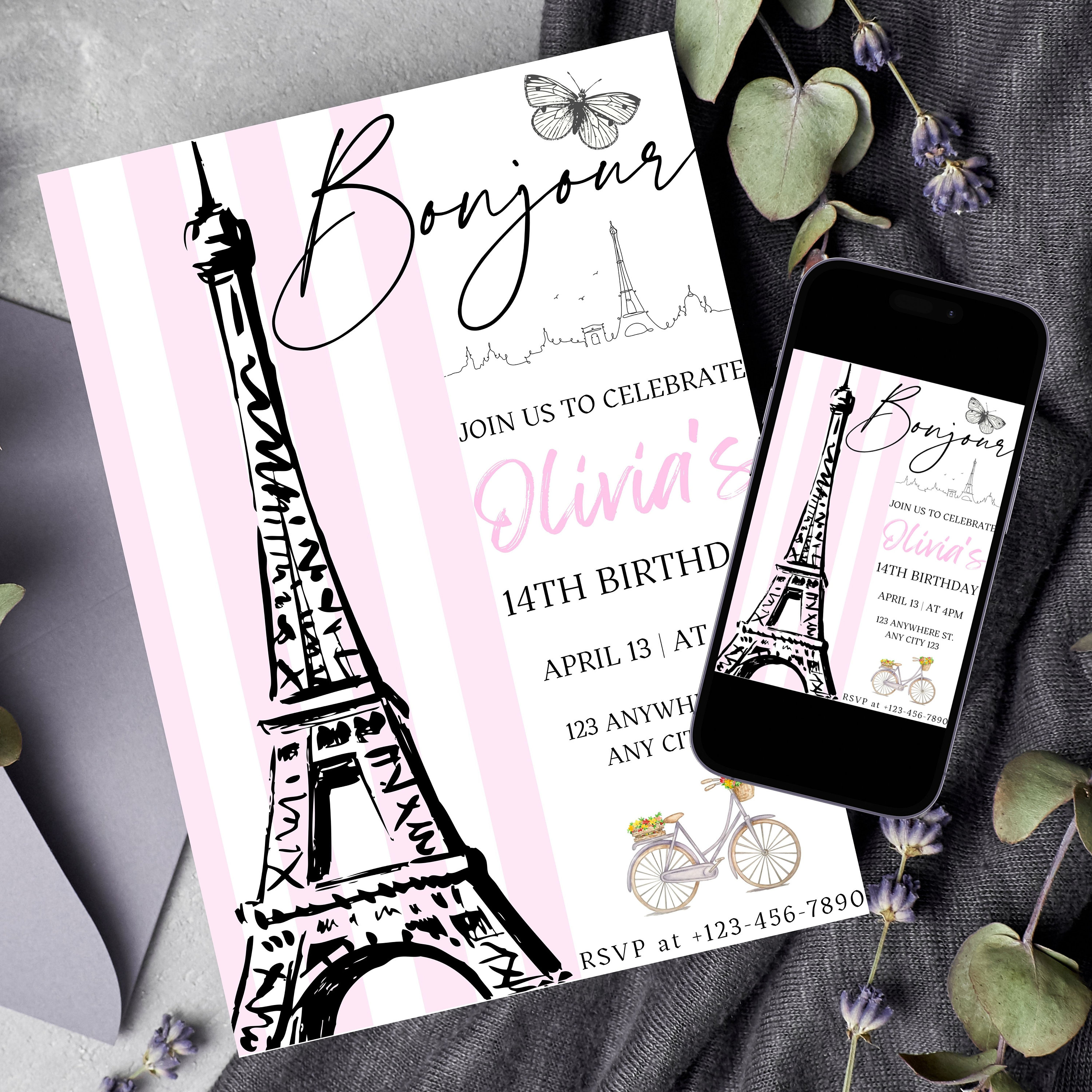 Paris Birthday Party Invitation, Printable Springtime in Paris Party ...