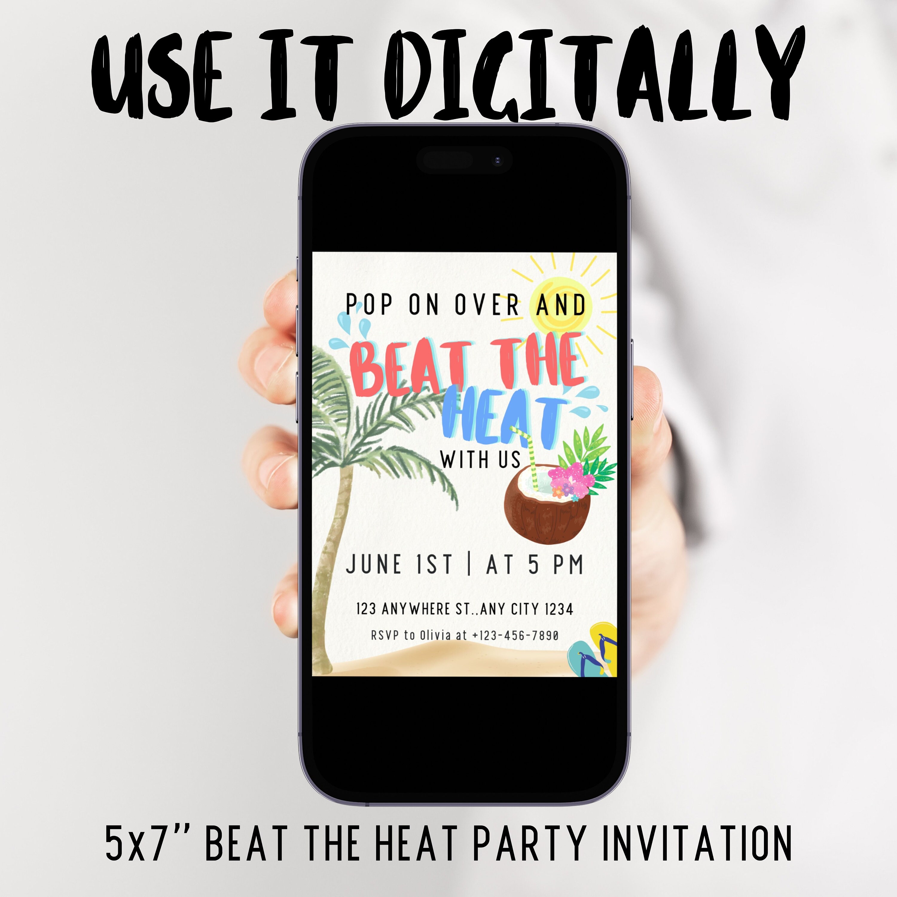 Beat the Heat Summer Party Invitation, Printable Summer Theme Party ...