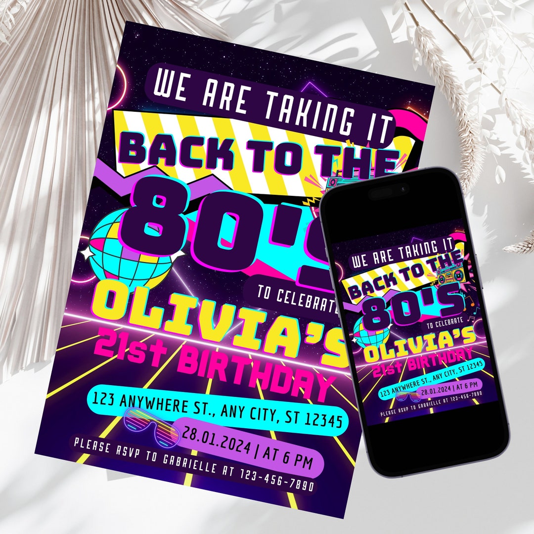 Back to the 80s Birthday Party Invitation, Printable 80s Themed ...