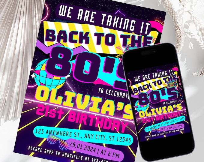 Back to the 80s Birthday Party Invitation, Printable 80s Themed ...