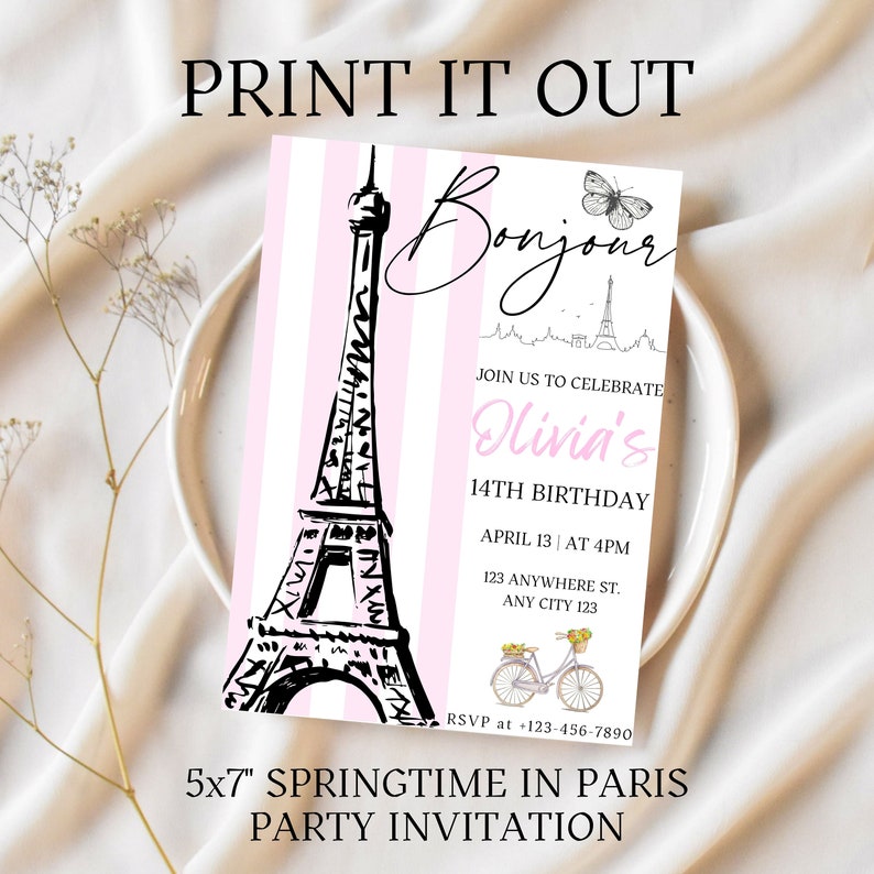 Paris Birthday Party Invitation, Printable Springtime in Paris Party ...