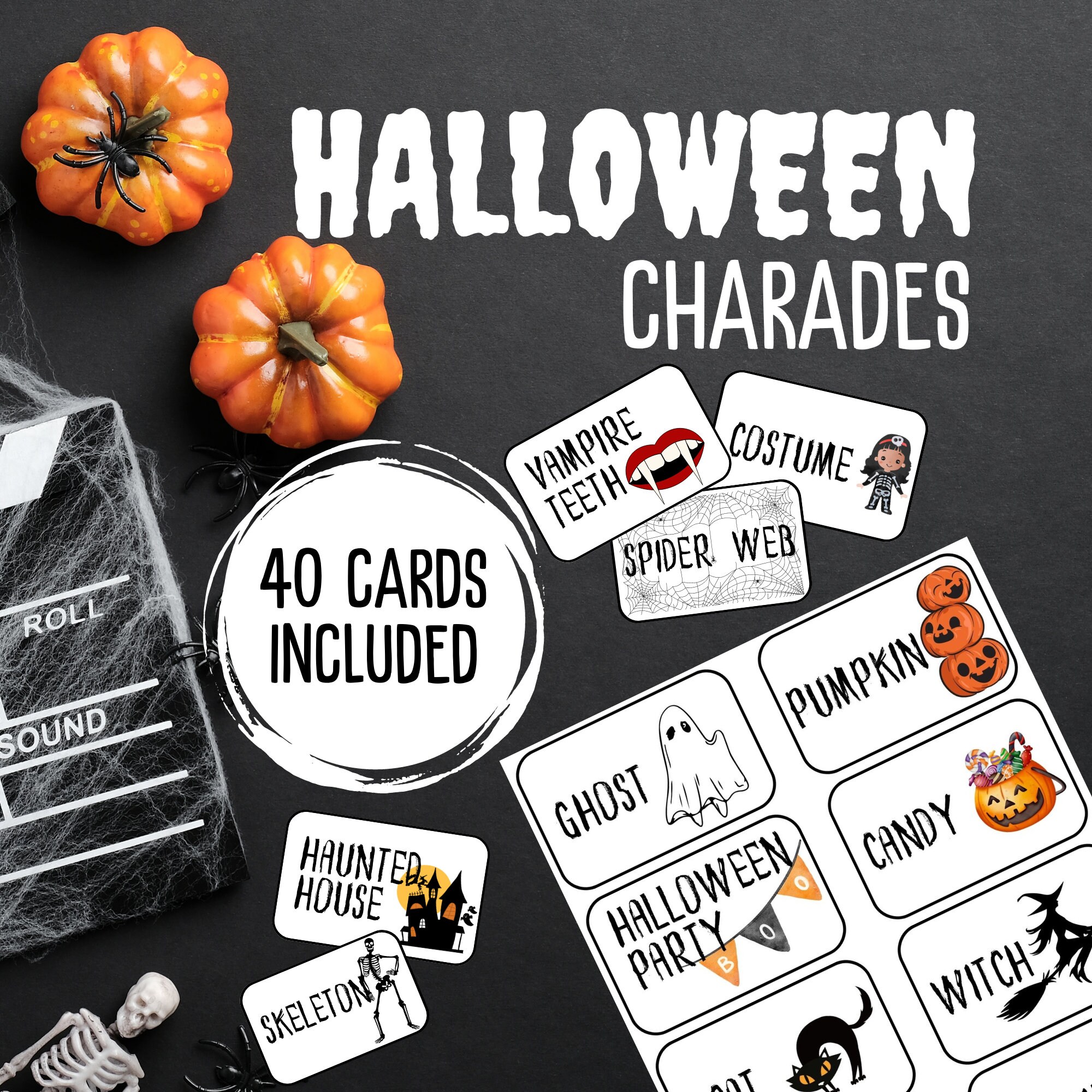 Printable Halloween Charades Cards, Spooky Holiday Party Charades Game ...