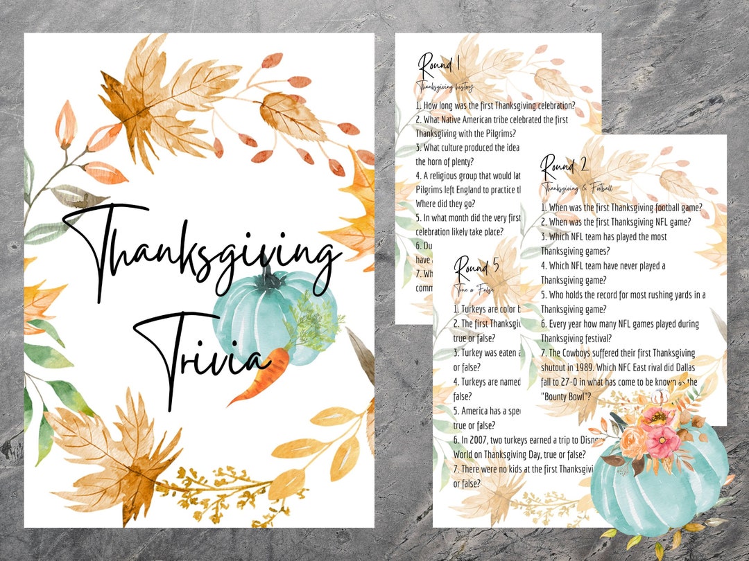 Printable THANKSGIVING TRIVIA GAME, Thanksgiving Family Game, Holiday ...