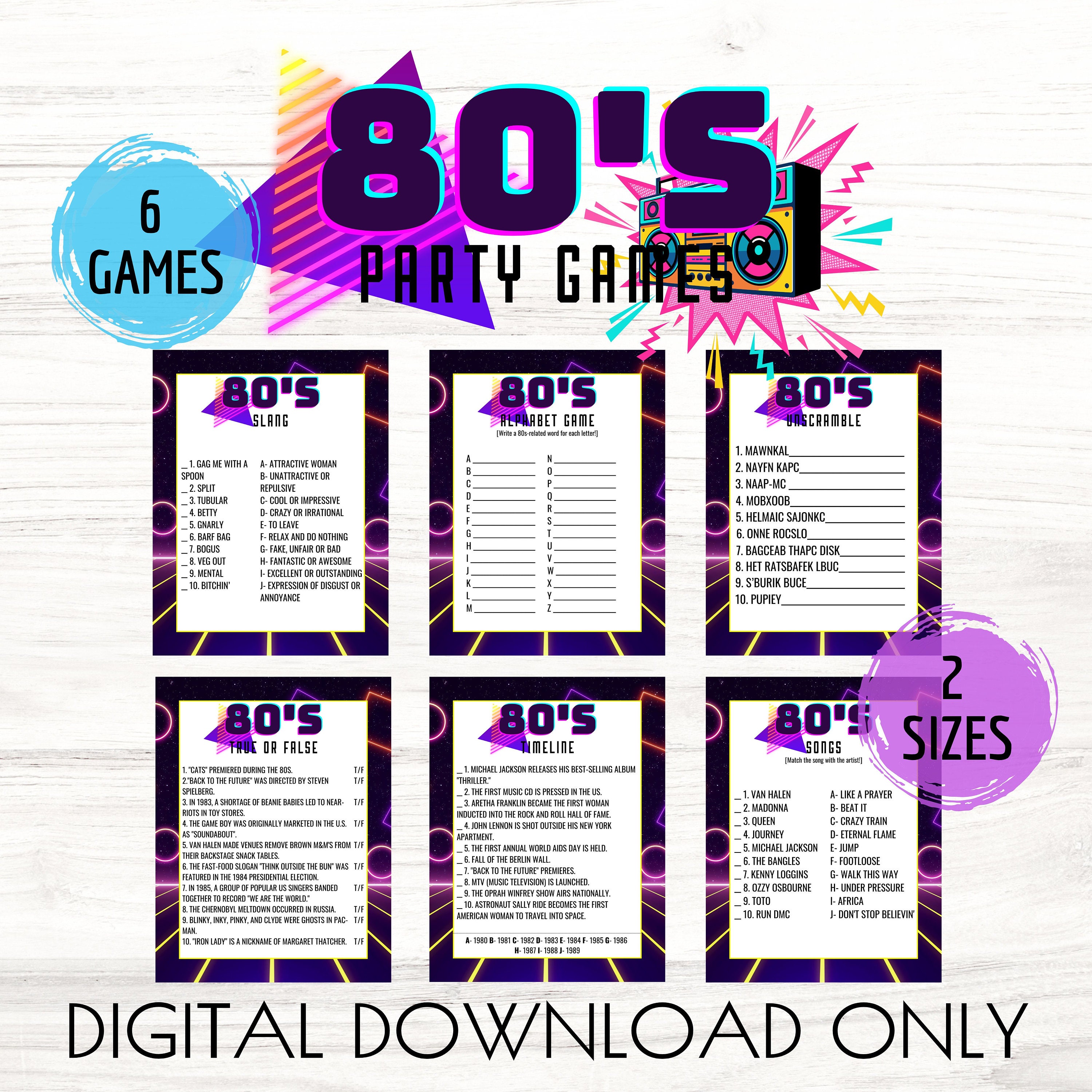 80s Theme Party Games Printable, Back to the 80s Party Activities ...