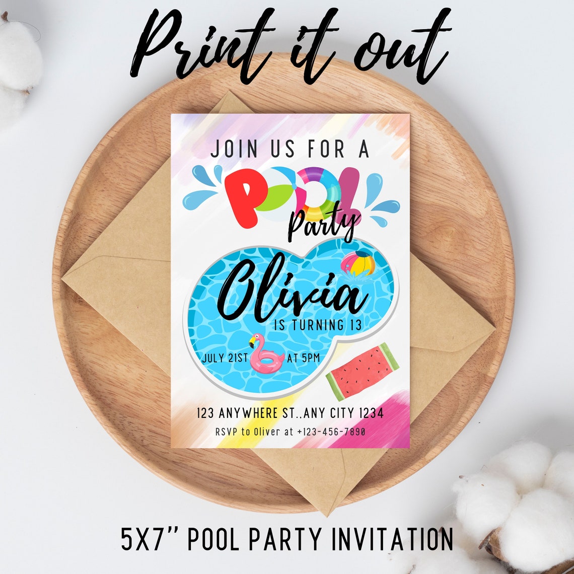 Pool Birthday Party Invitation for Kids, Printable Pool Theme Party ...