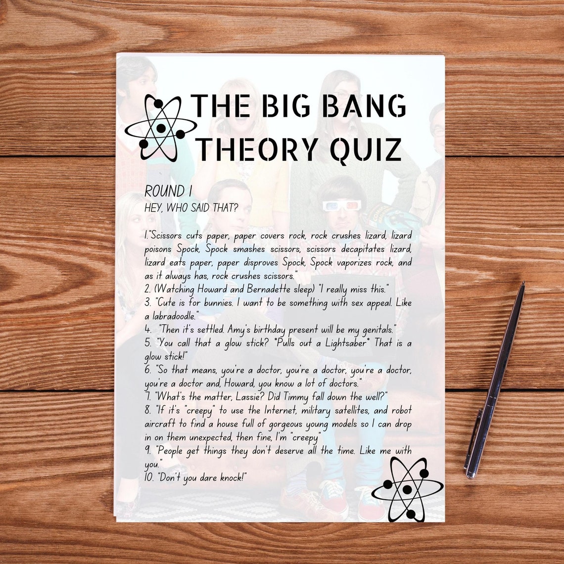 Printable the Big Bang Theory Party Game, Science Themed Party Activity ...