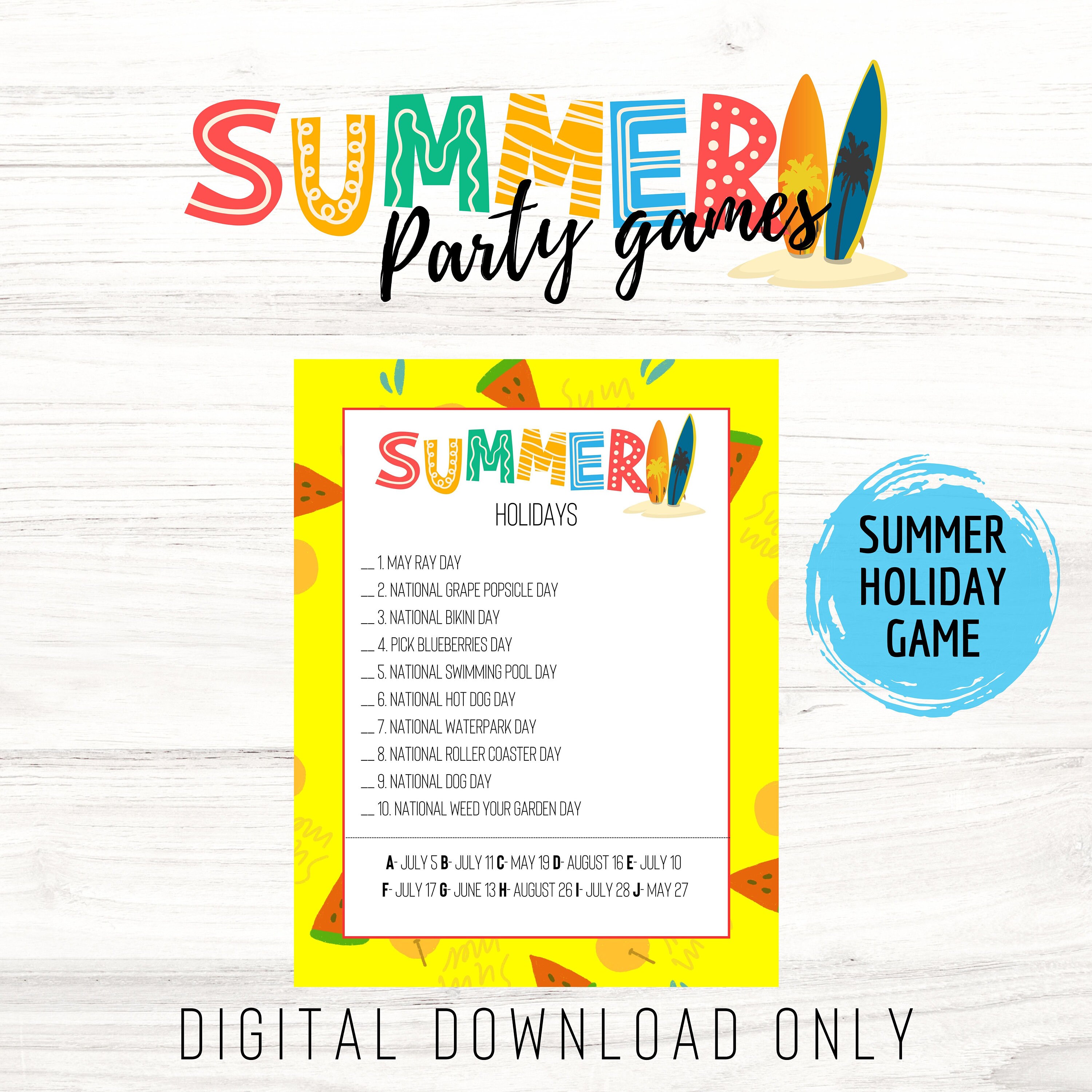 Summer Party Games Printable, Summer Theme Birthday Party Games Bundle ...