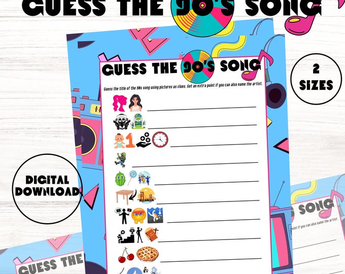 Guess the 90s Song Pictionary Game: Printable Party Activity (PDF) - Etsy