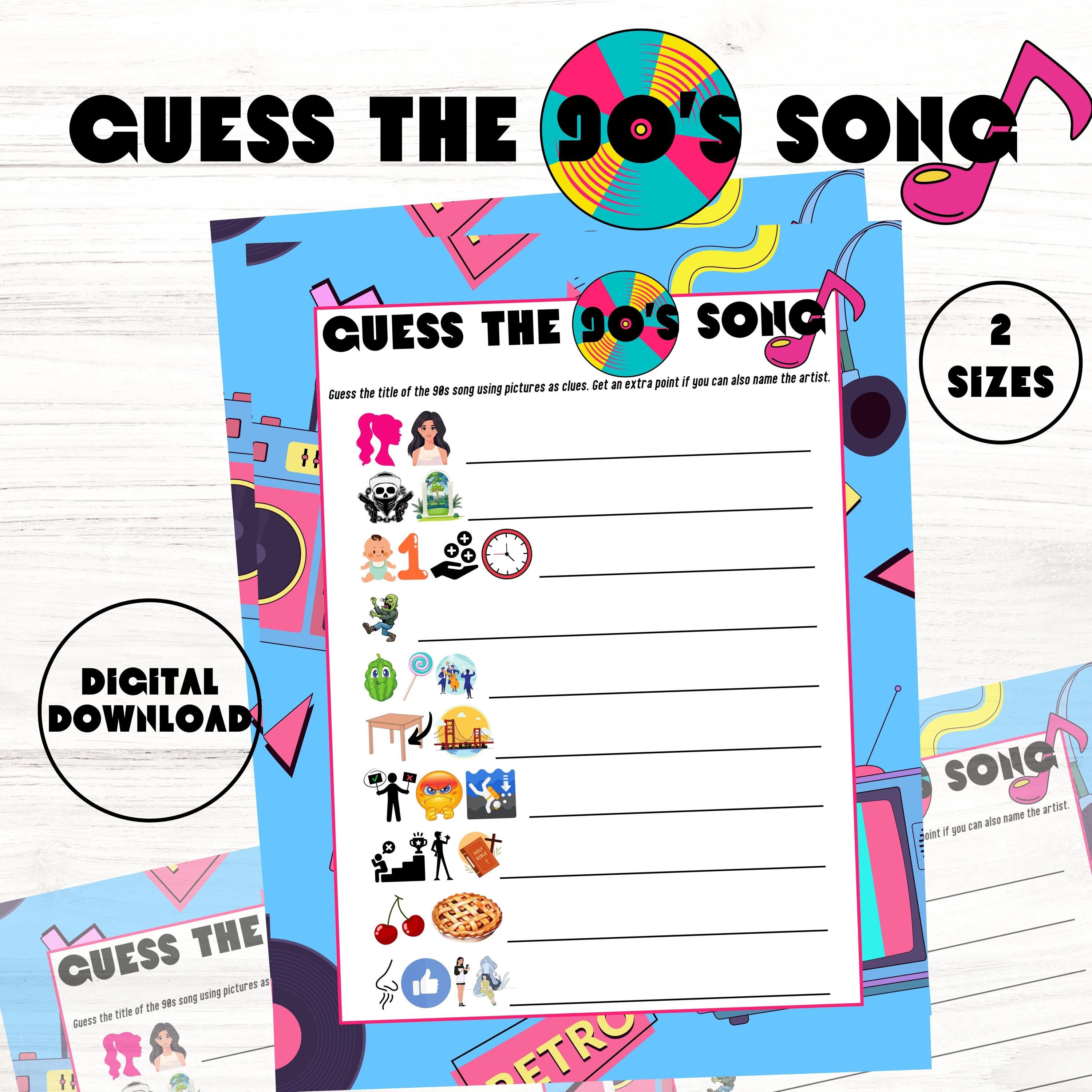 Guess the 90s Song Pictionary Game: Printable Party Activity (PDF) - Etsy
