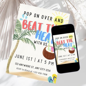 Beat the Heat Summer Party Invitation, Printable Summer Theme Party ...