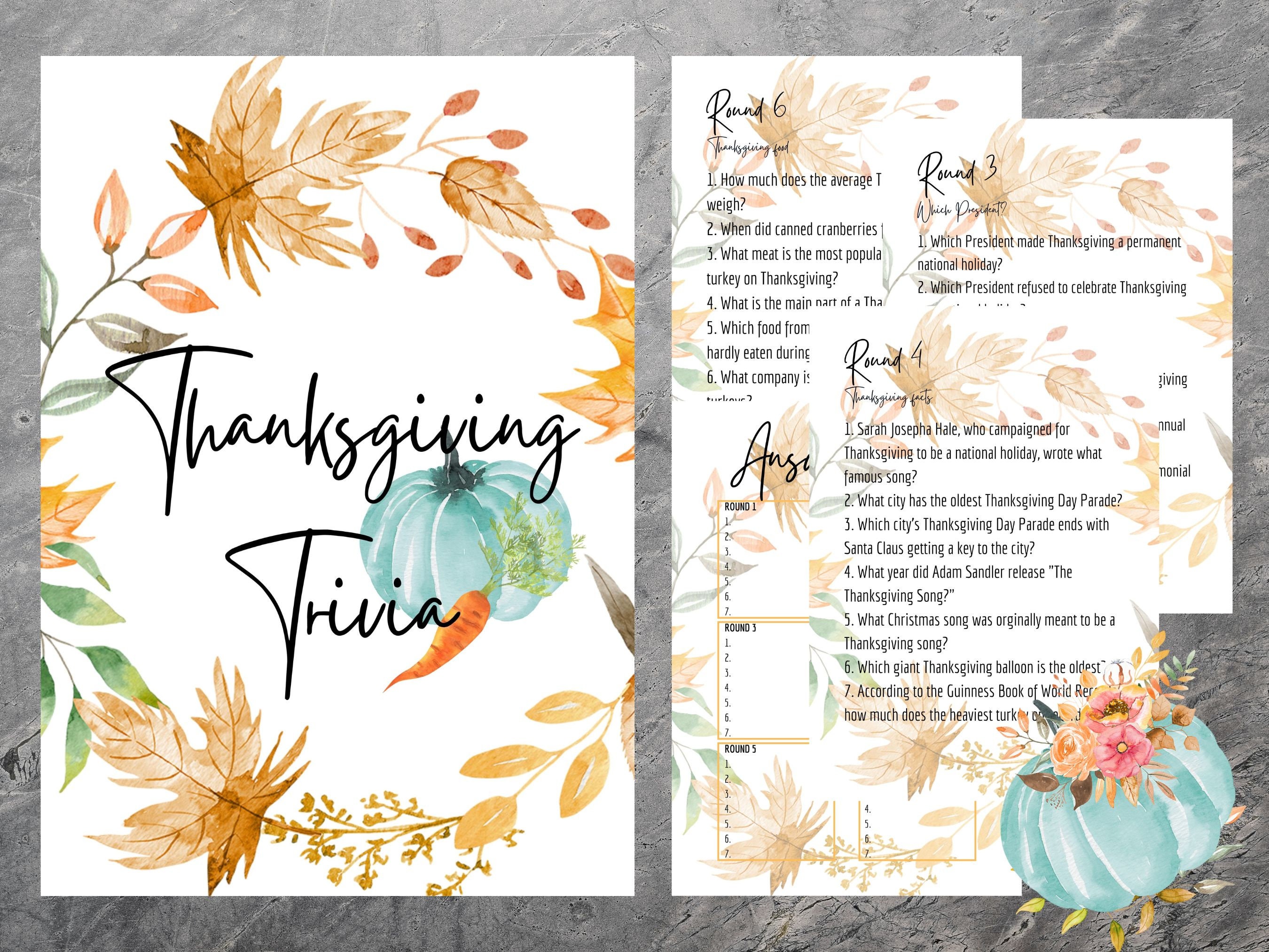 Printable THANKSGIVING TRIVIA GAME, Thanksgiving Family Game, Holiday ...