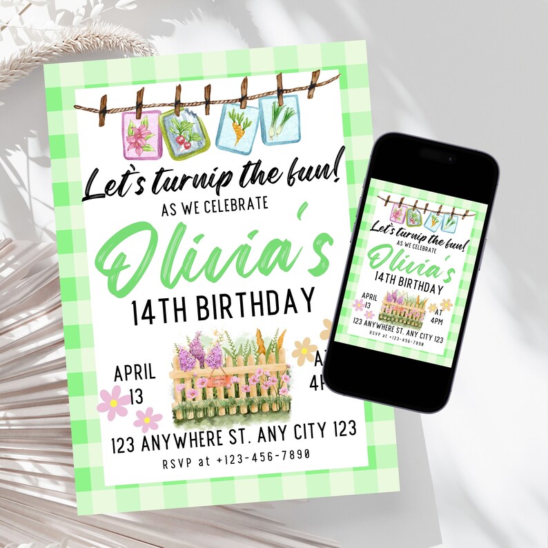 Gardening Birthday Party Invitation, Printable Green Garden Party ...
