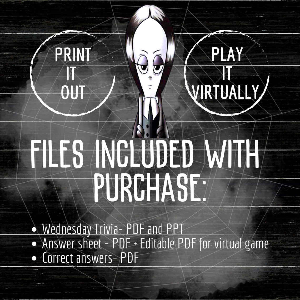 Wednesday Addams Printable Party Game, Halloween Theme Party Activity ...