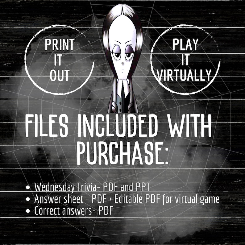 Wednesday Addams Printable Party Game, Halloween Theme Party Activity ...
