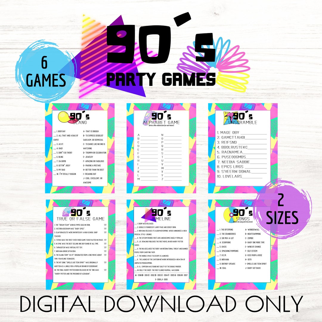 90s Theme Party Games Printable, Back to the 90s Party Activities ...