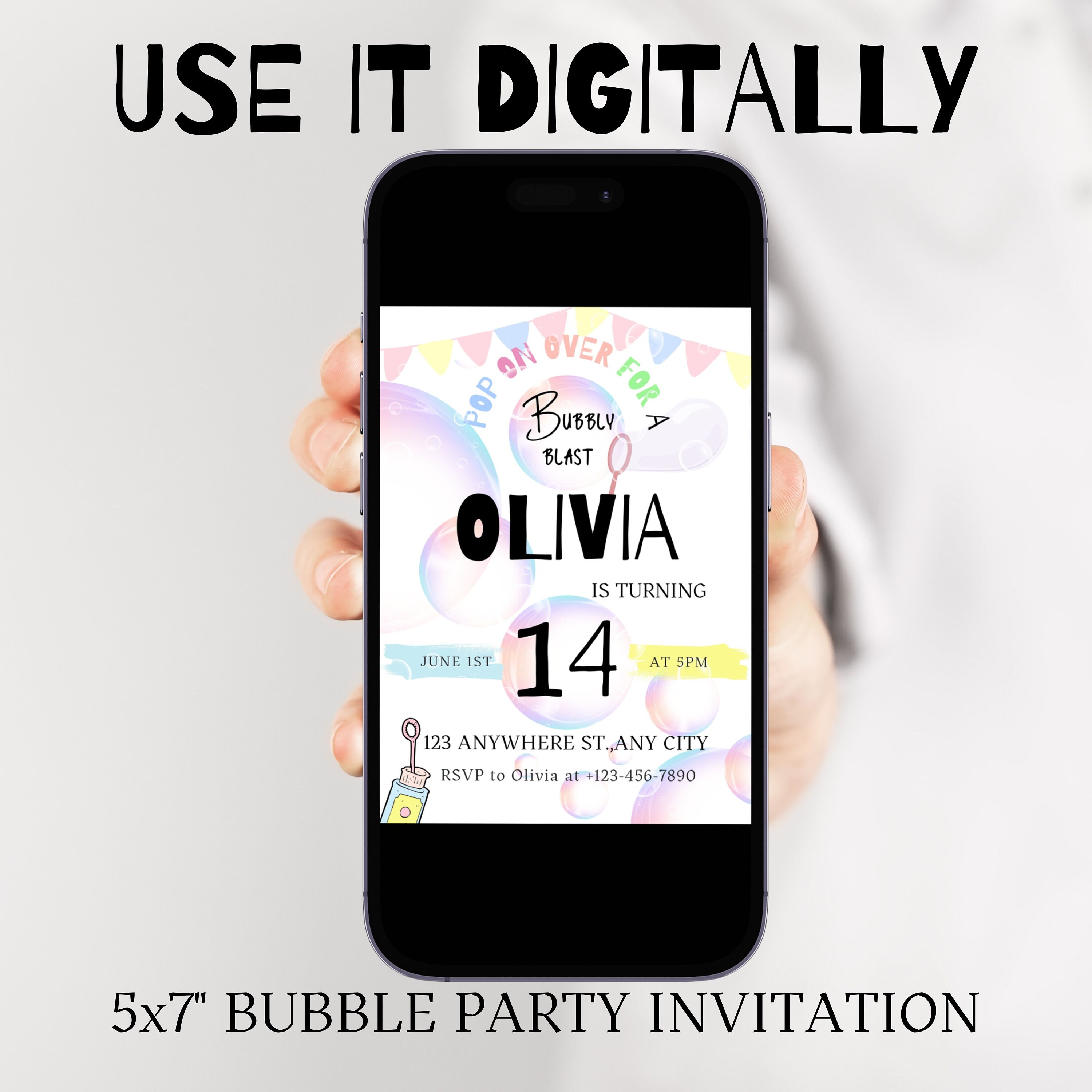 Bubble Birthday Party Invitation for Kids, Printable Pop on Over ...