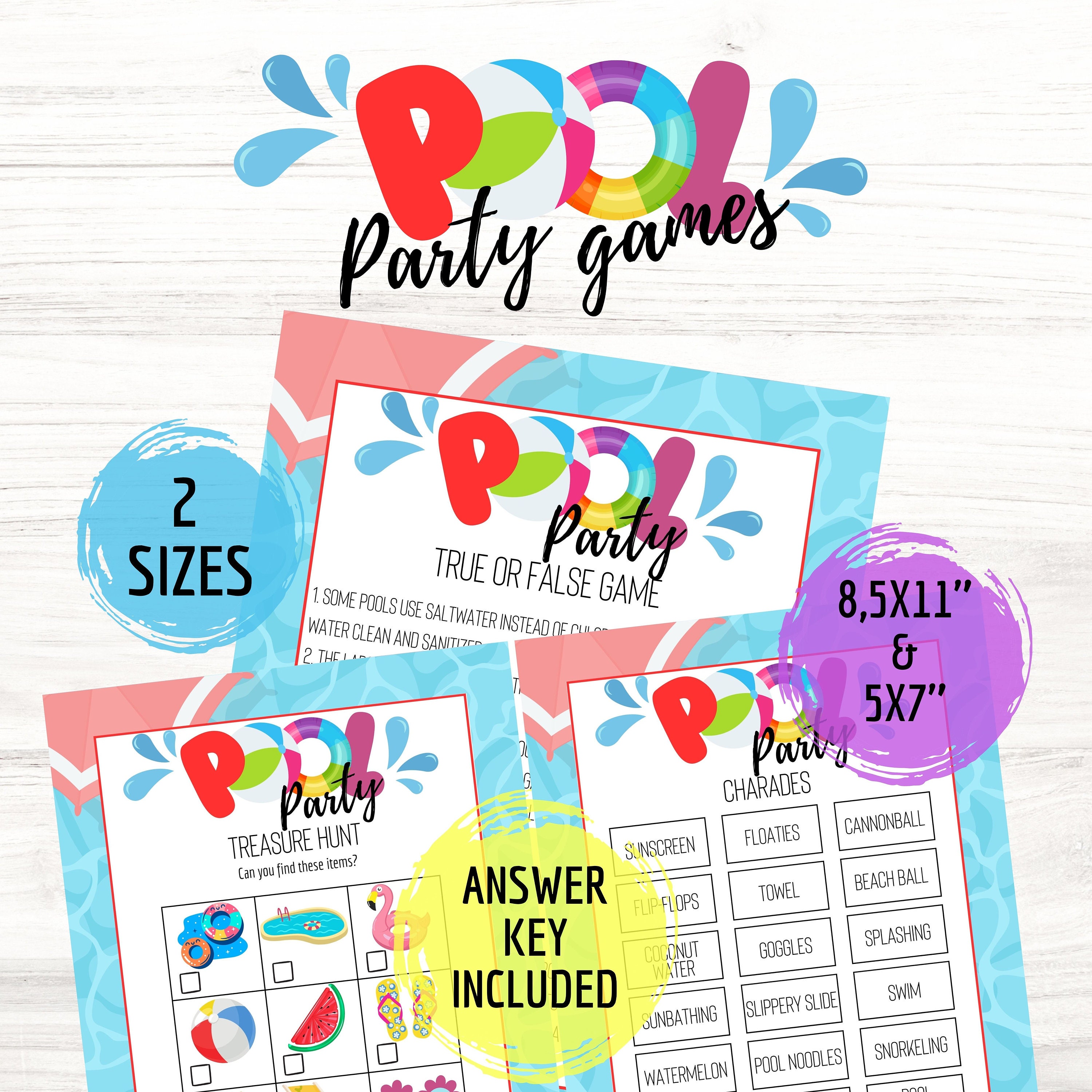 Pool Party Printable Games for Kids, Summer Theme Party Games Bundle ...