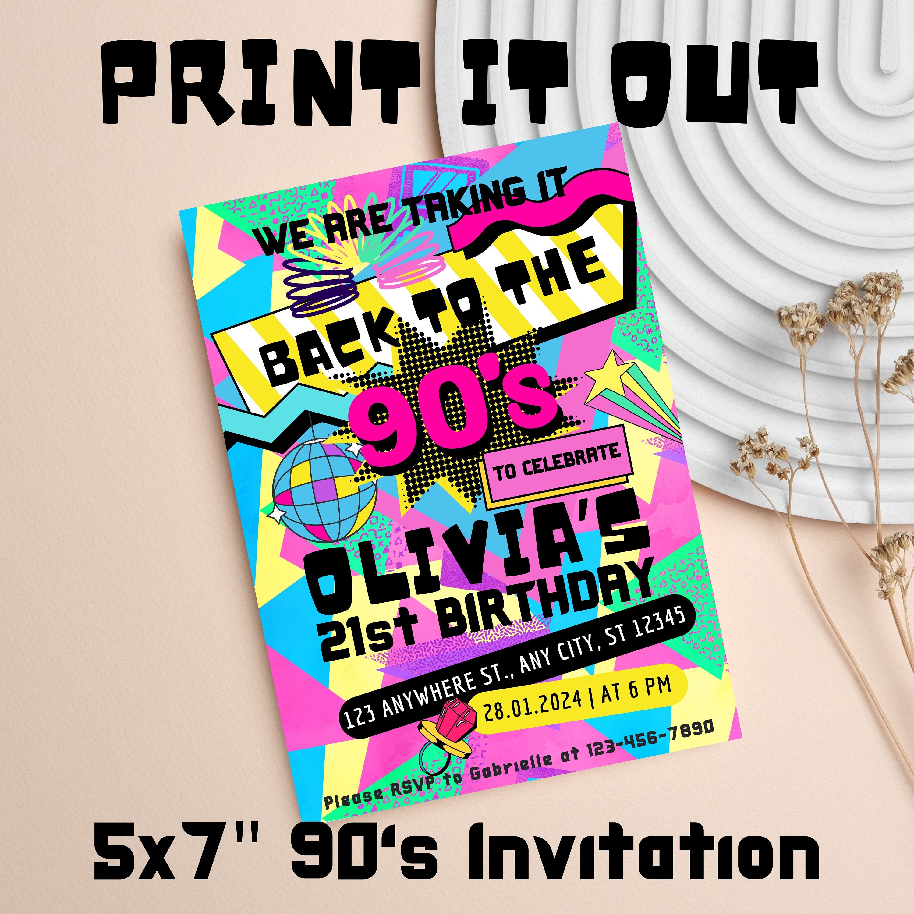 Back to the 90s Birthday Party Invitation, Printable 90s Themed ...