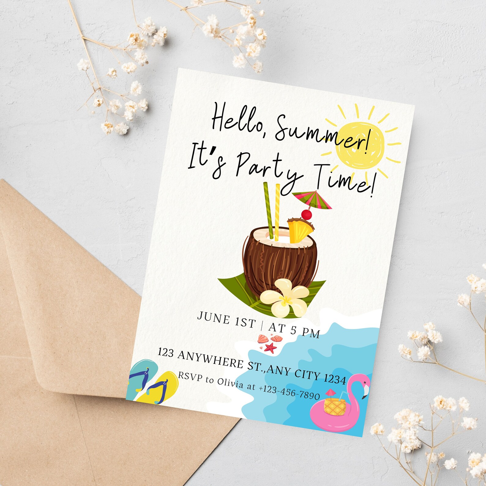 Summer Theme Party Invitation, Printable Beach Party Invite, Hello ...