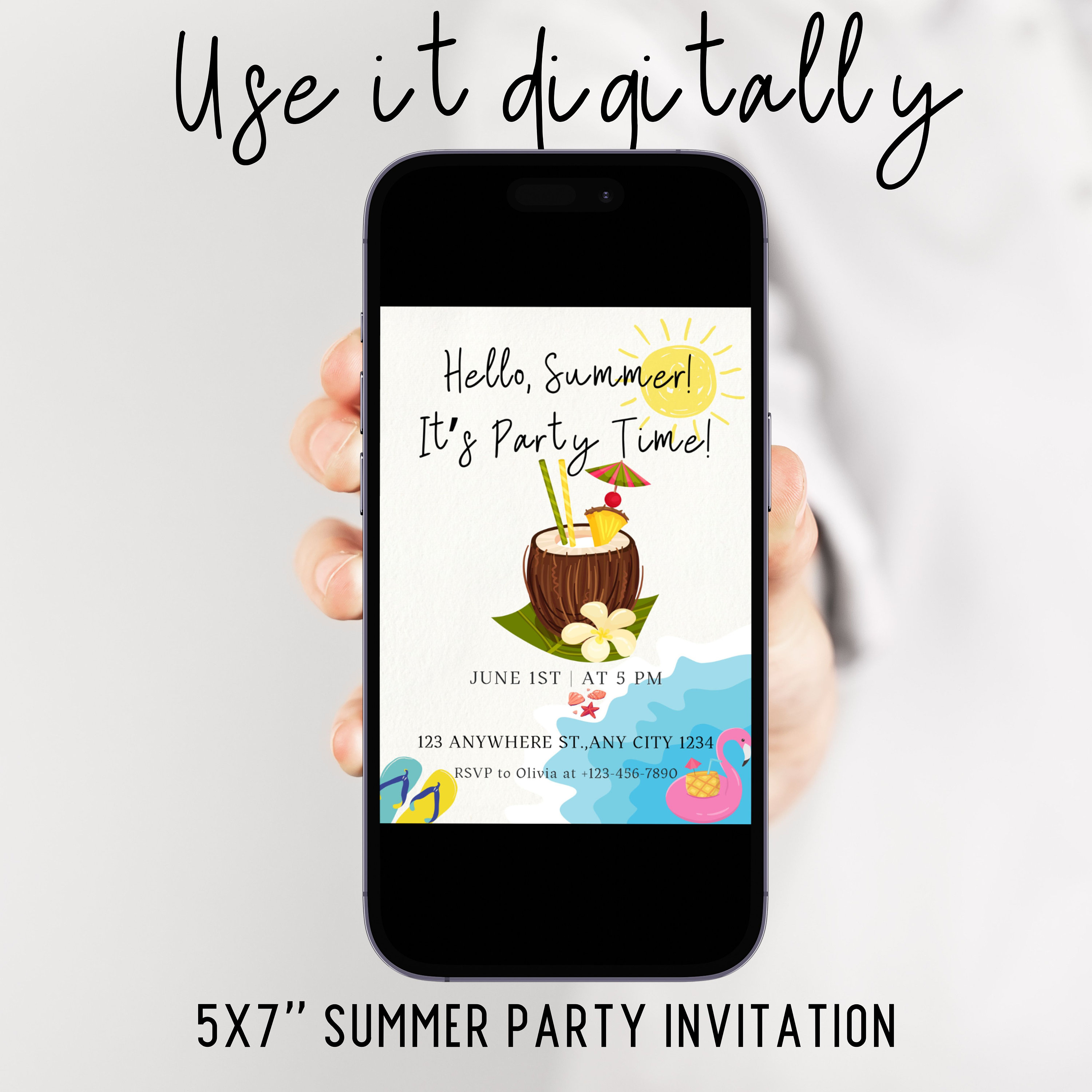Summer Theme Party Invitation, Printable Beach Party Invite, Hello ...