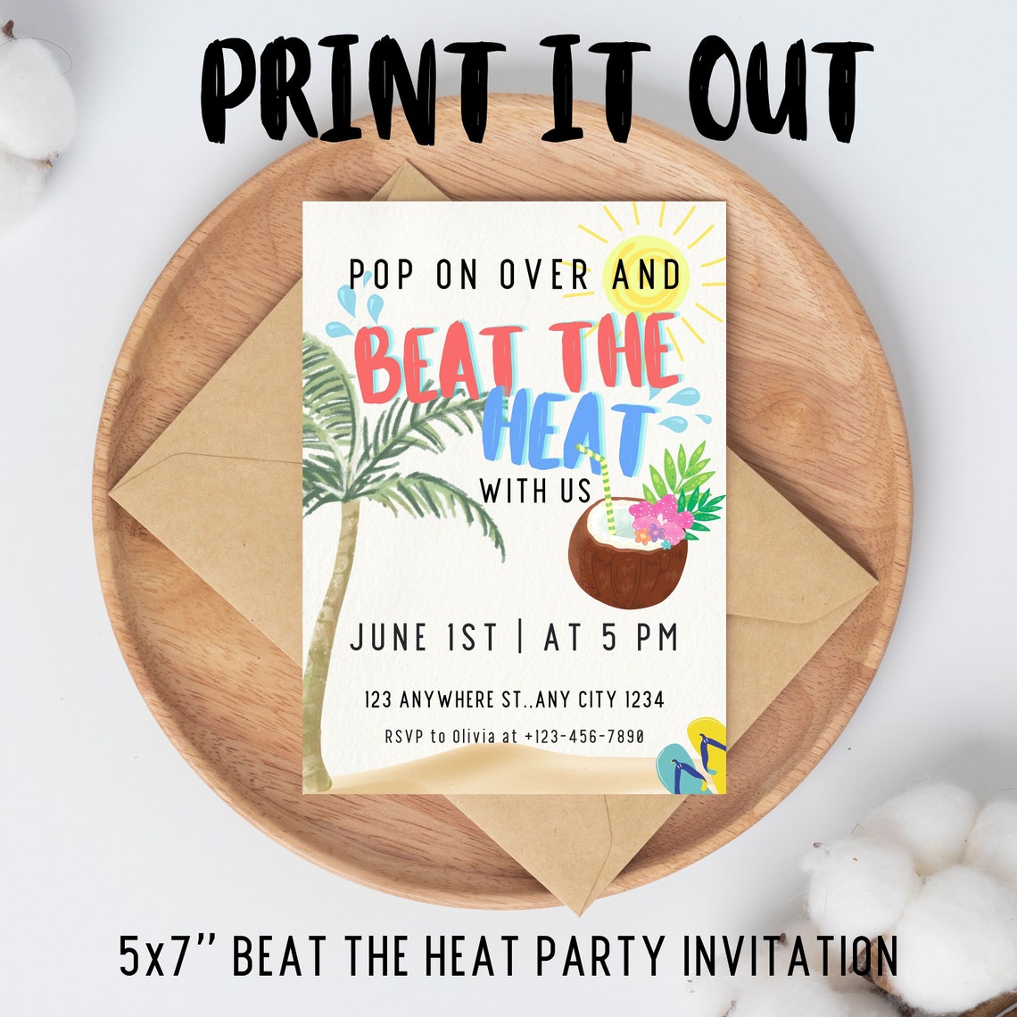 Beat the Heat Summer Party Invitation, Printable Summer Theme Party ...