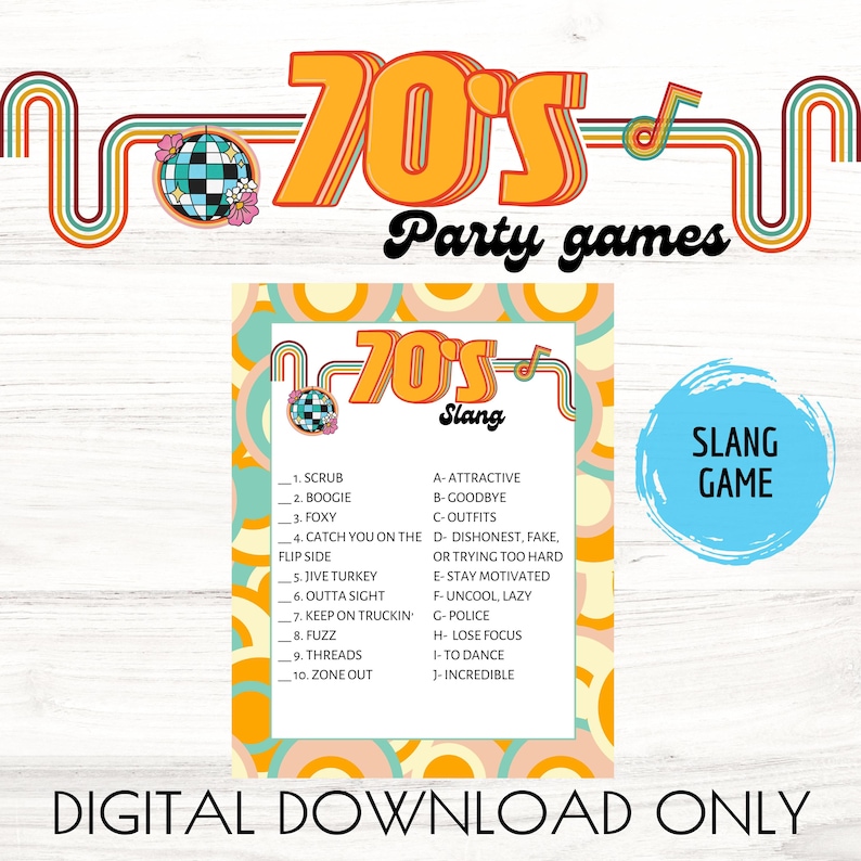 70s Theme Party Games Bundle, Printable 70s Disco Birthday Party ...