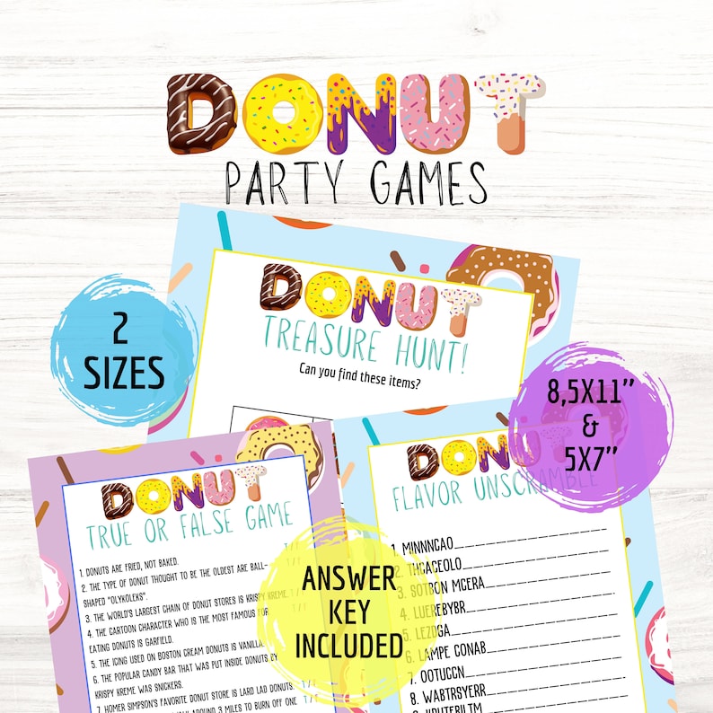 Donut Party Games Printable, Doughnut Theme Party Games Bundle, Donut ...