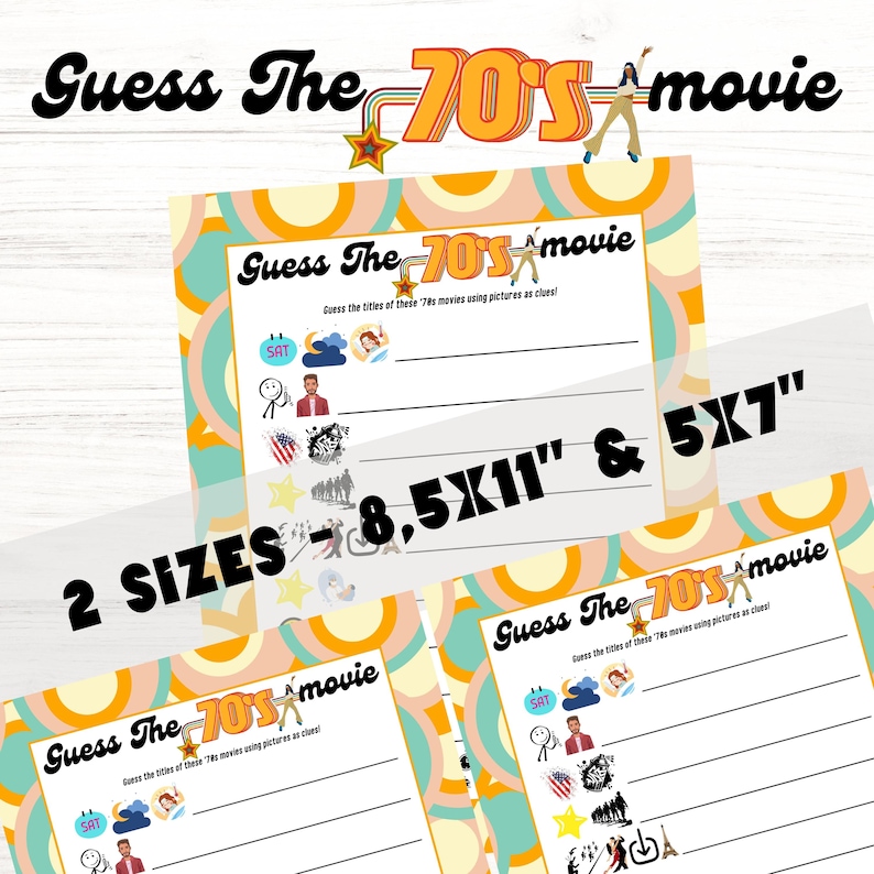 Guess the 70s Movie Printable Party Game, 70s Movie Pictionary, 1970 ...