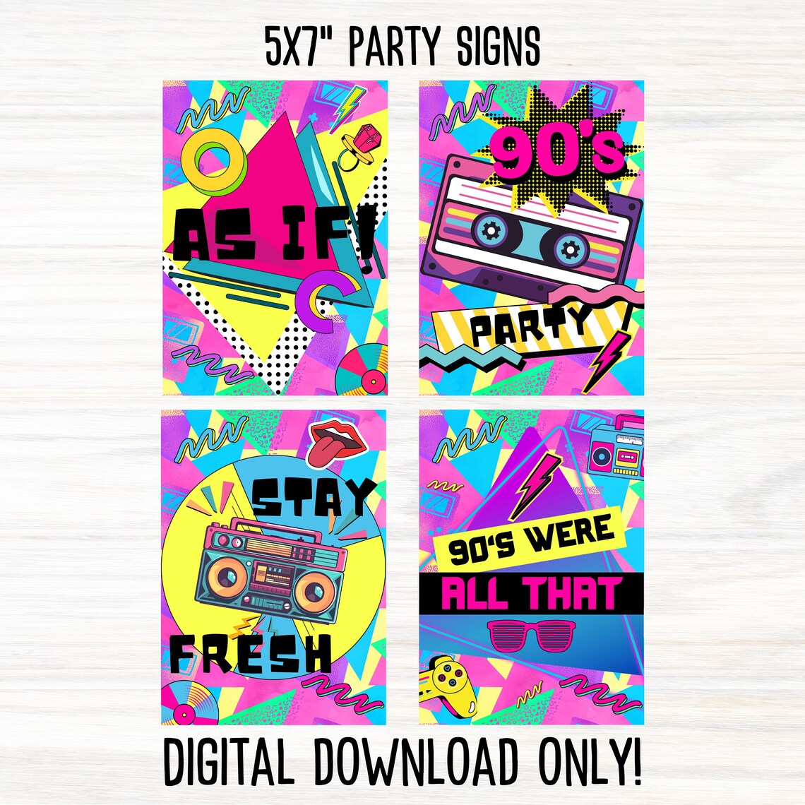 90s Birthday Party Decorations, Printable Back to the 90s Party Decor ...