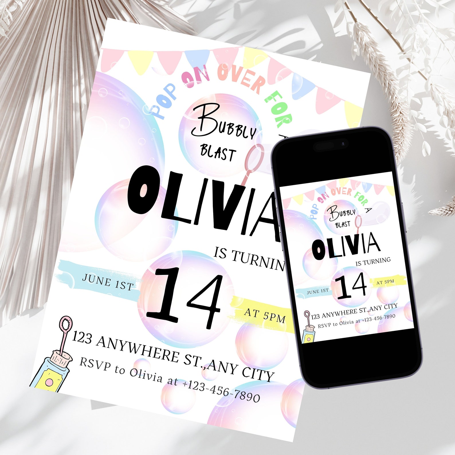 Bubble Birthday Party Invitation for Kids, Printable Pop on Over ...