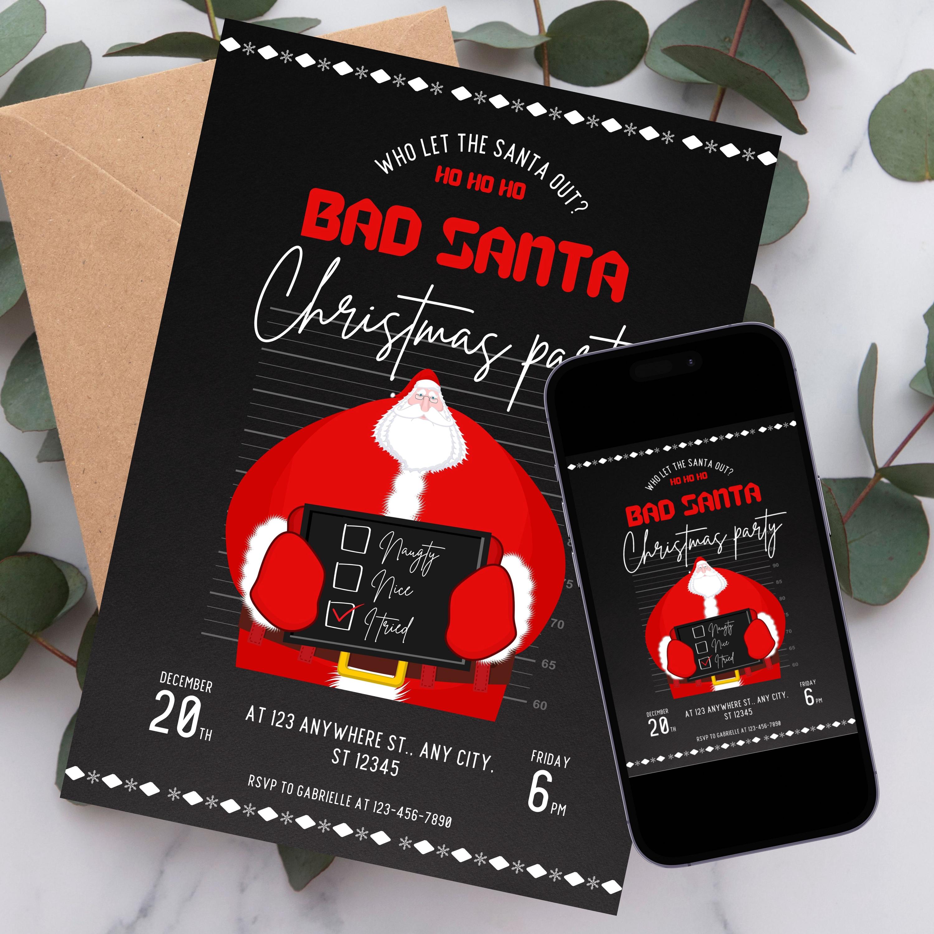 Bad Santa Christmas Party Invitation, Printable Adult Christmas Theme ...