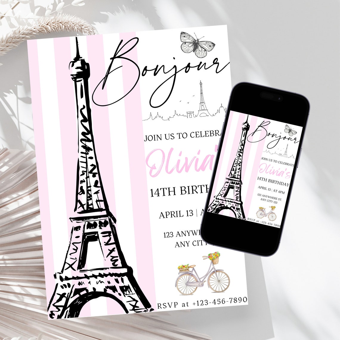 Paris Birthday Party Invitation, Printable Springtime in Paris Party ...