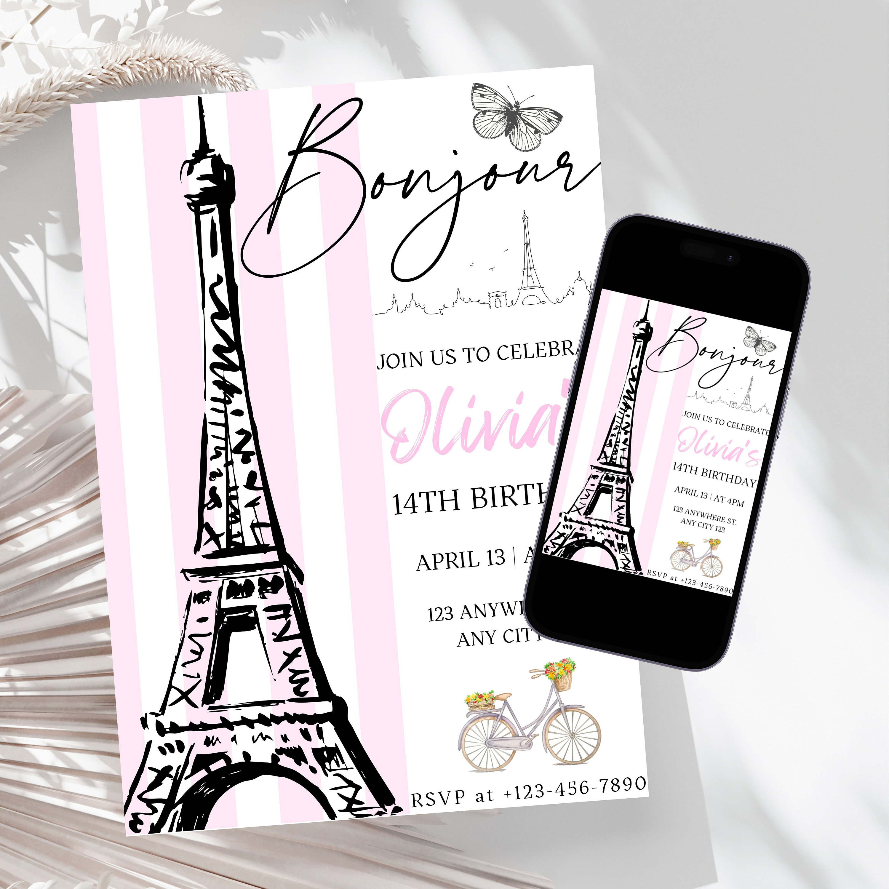Paris Birthday Party Invitations Cute