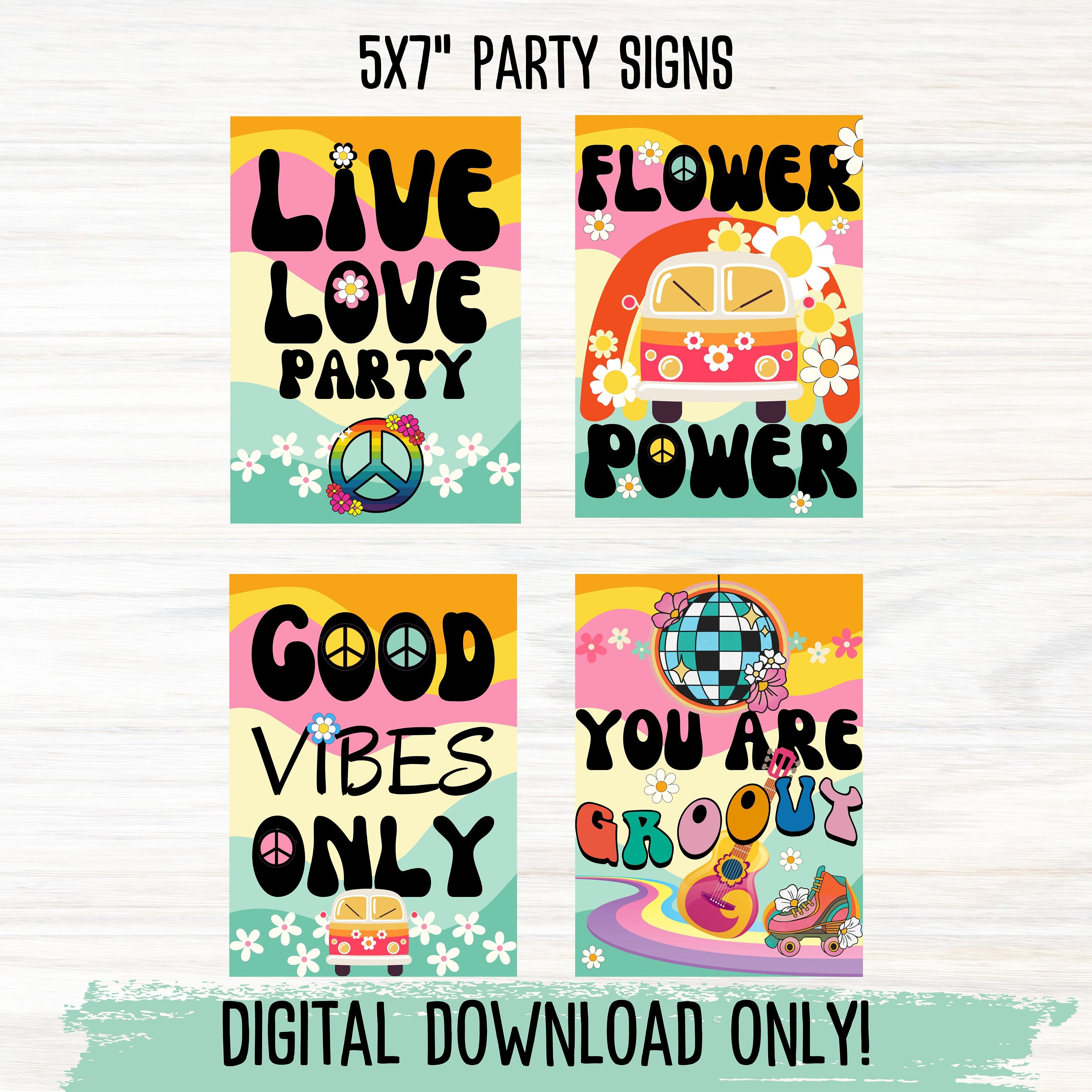 Hippie Theme Party Decorations, Printable Groovy Birthday Party Decors ...