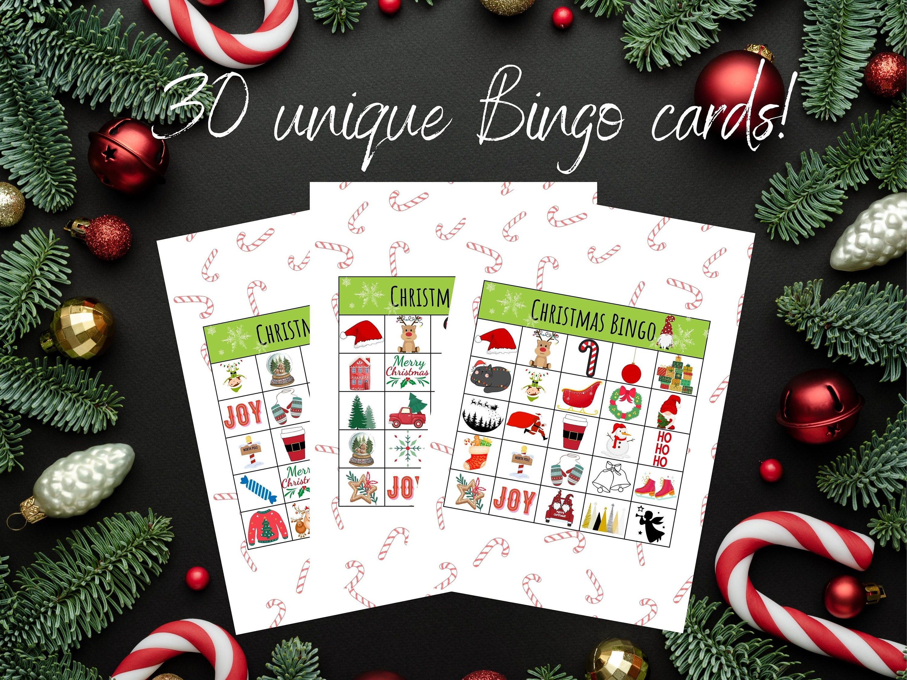 Printable Christmas Bingo Cards, 30 Cards, Party Favors, Holiday Party ...