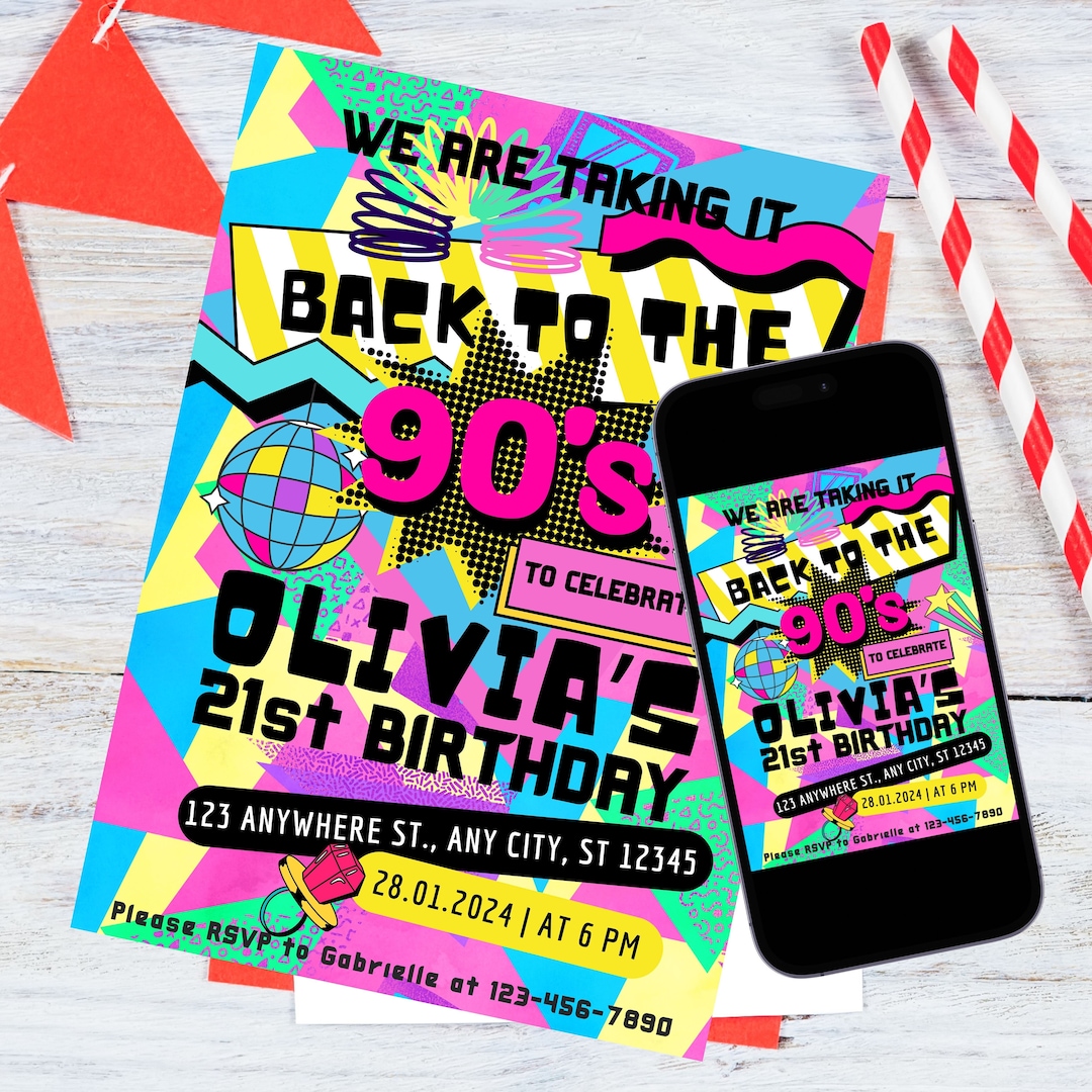 Back to the 90s Birthday Party Invitation, Printable 90s Themed ...