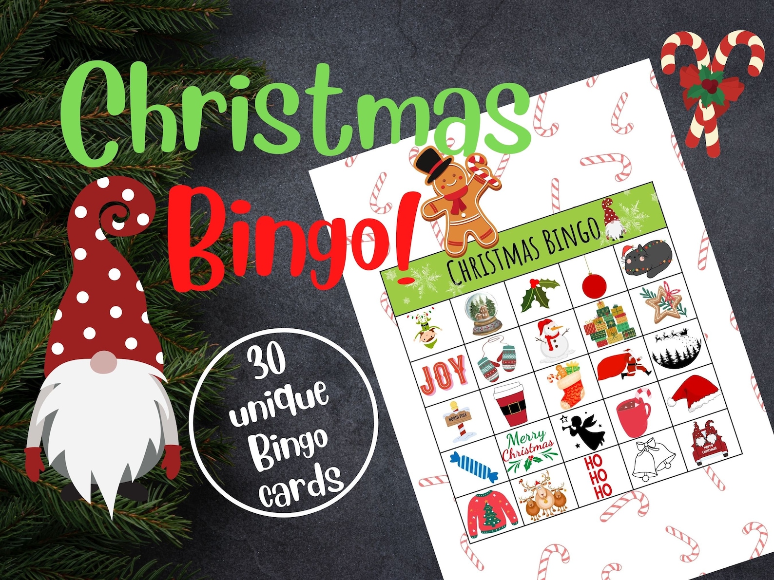 Printable Christmas Bingo Cards, 30 Cards, Party Favors, Holiday Party ...