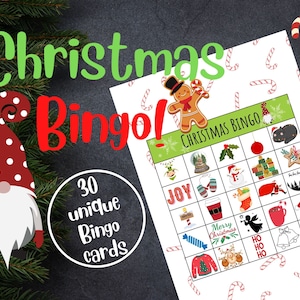Printable Christmas Bingo Cards, 30 Cards, Party Favors, Holiday Party ...