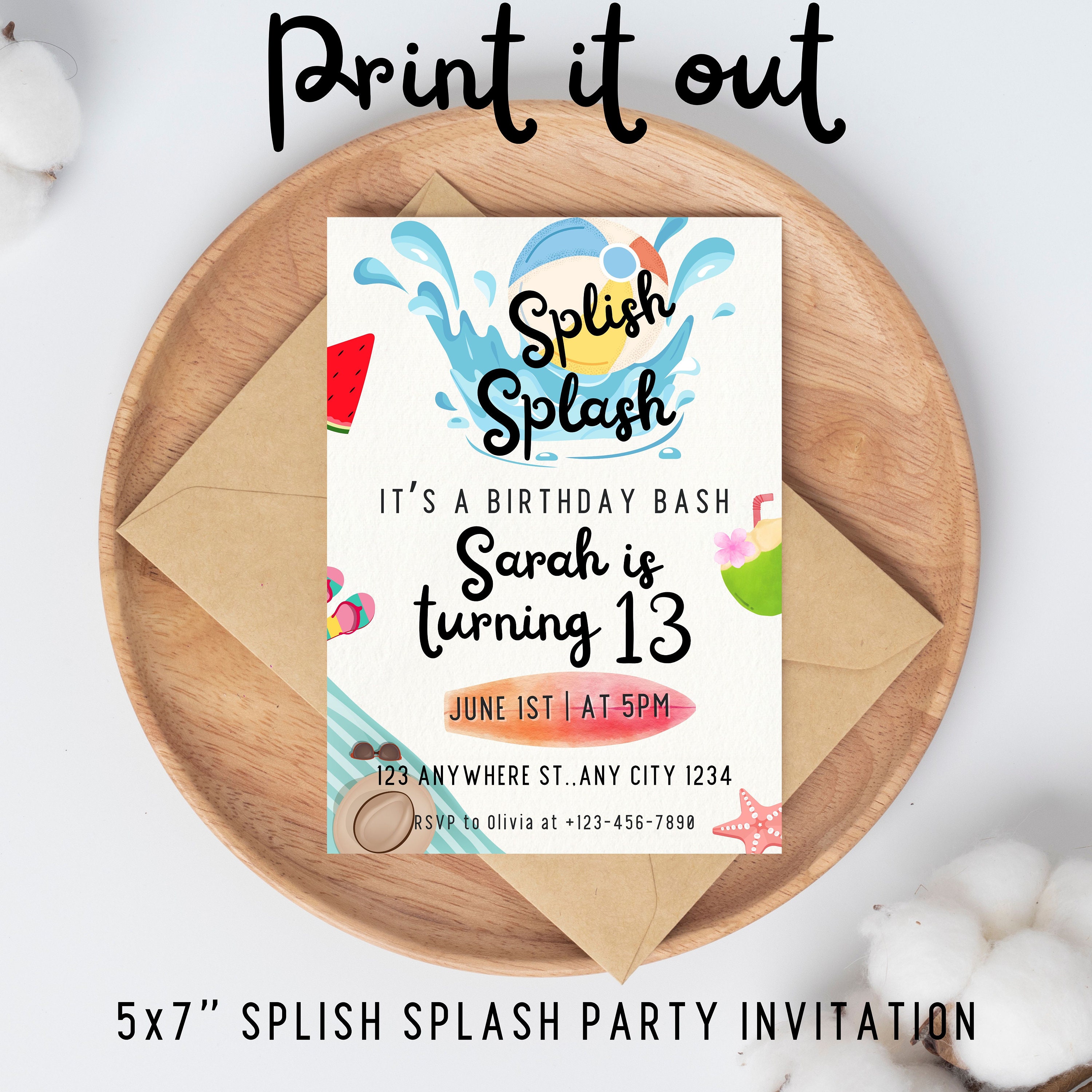 Splish Splash It's a Birthday Bash Party Invitation, Printable Kids ...
