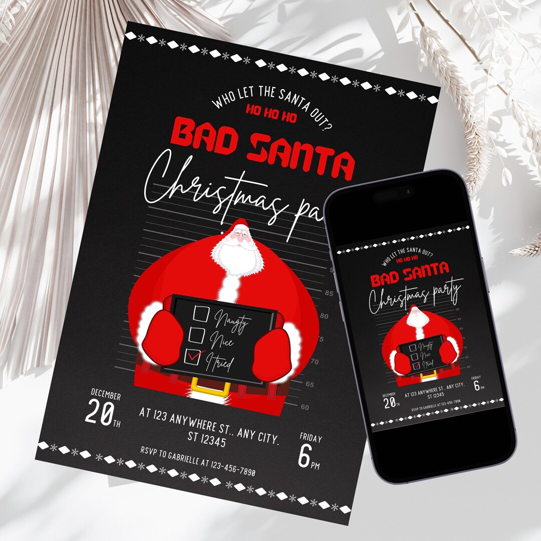 Bad Santa Christmas Party Invitation, Printable Adult Christmas Theme ...