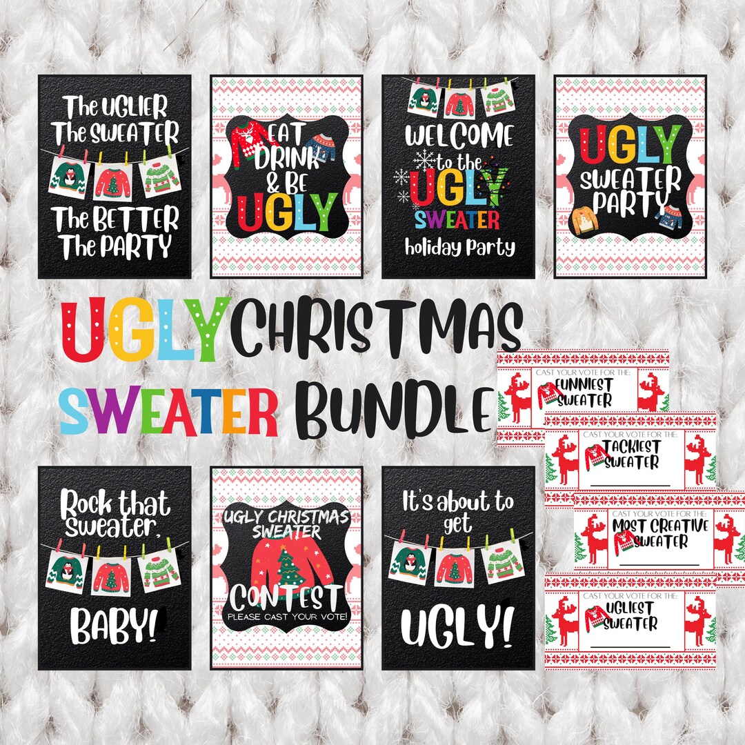 Printable Ugly Christmas Sweater Party Decor Bundle, Ugly Sweater Party ...