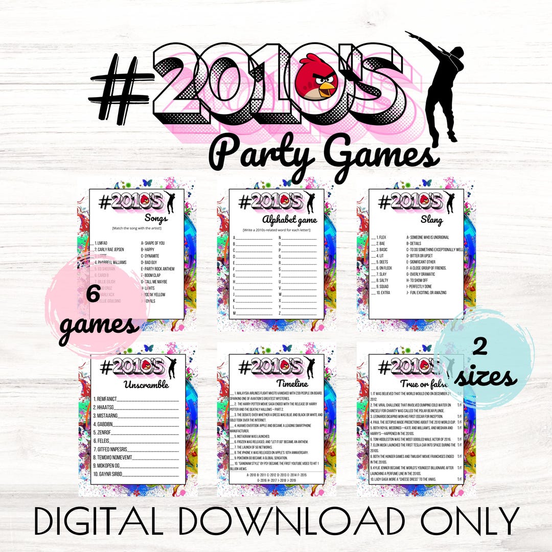 2010s Theme Party Games Bundle, Printable 2010s Birthday Party ...
