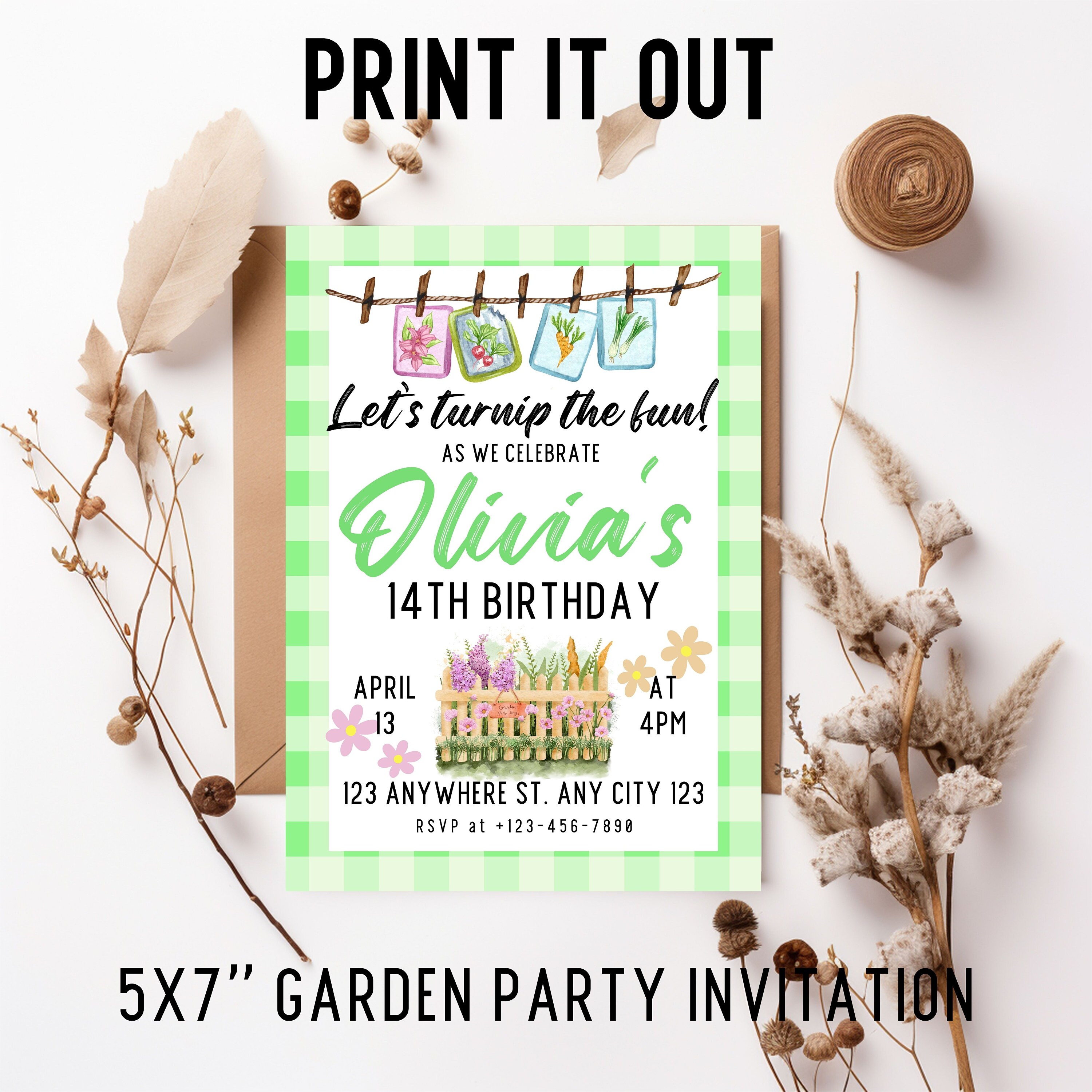 Gardening Birthday Party Invitation, Printable Green Garden Party ...