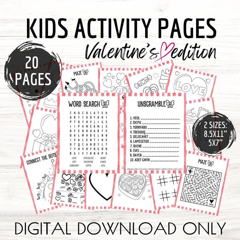 Valentine's Day Activity Pages for Kids, Valentine's Theme Party Games ...
