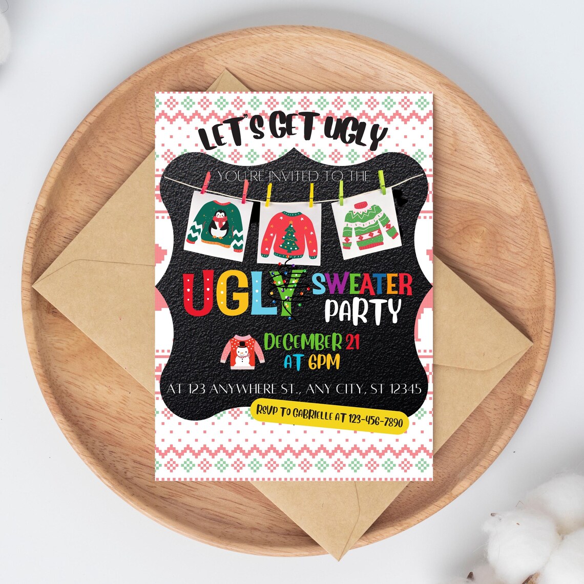 Ugly Christmas Sweater Party Invitation, Printable Christmas Theme ...