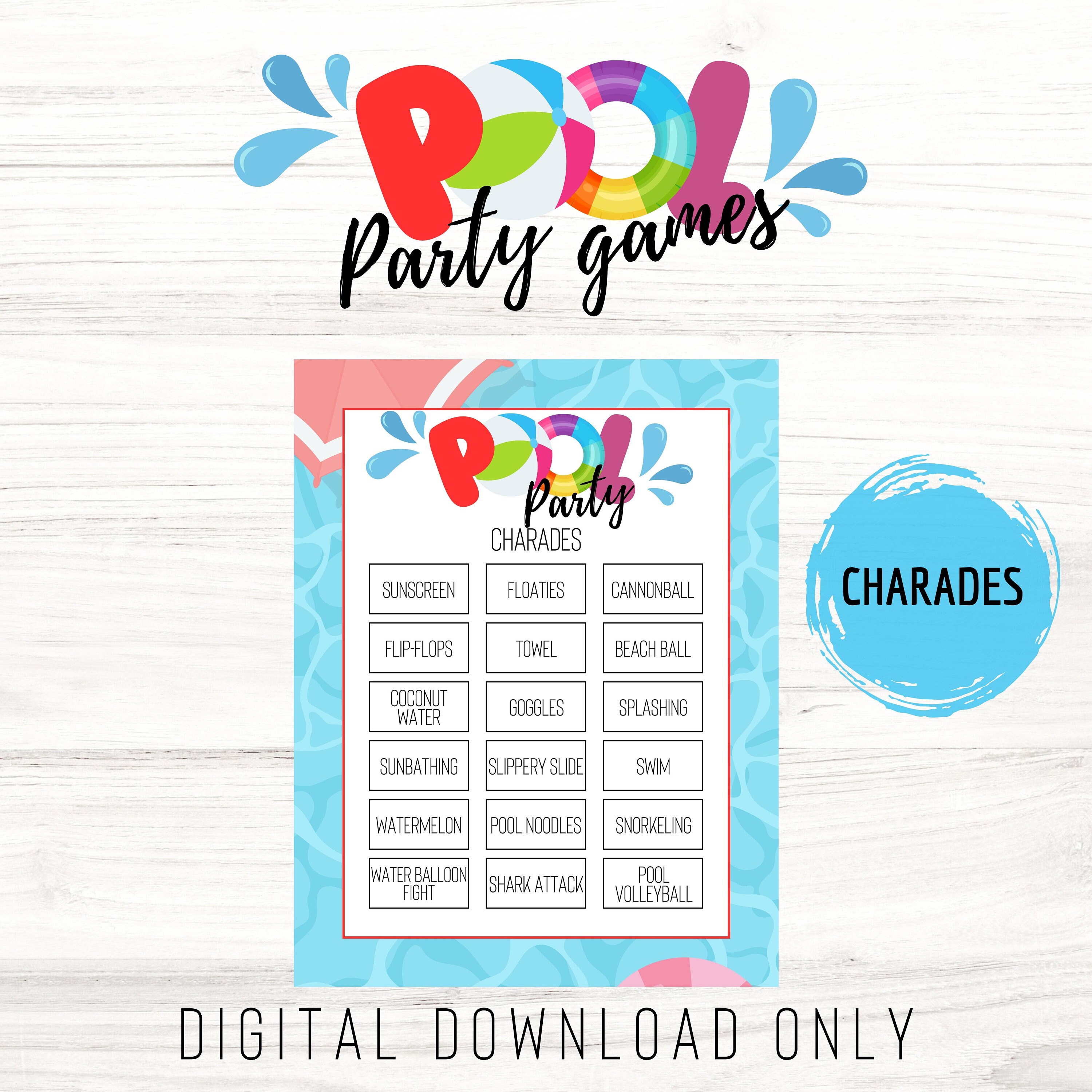 Pool Party Printable Games for Kids, Summer Theme Party Games Bundle ...