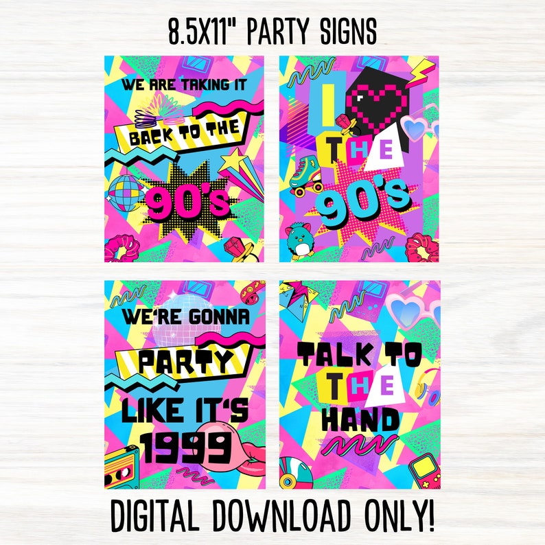 90s Birthday Party Decorations, Printable Back to the 90s Party Decor ...