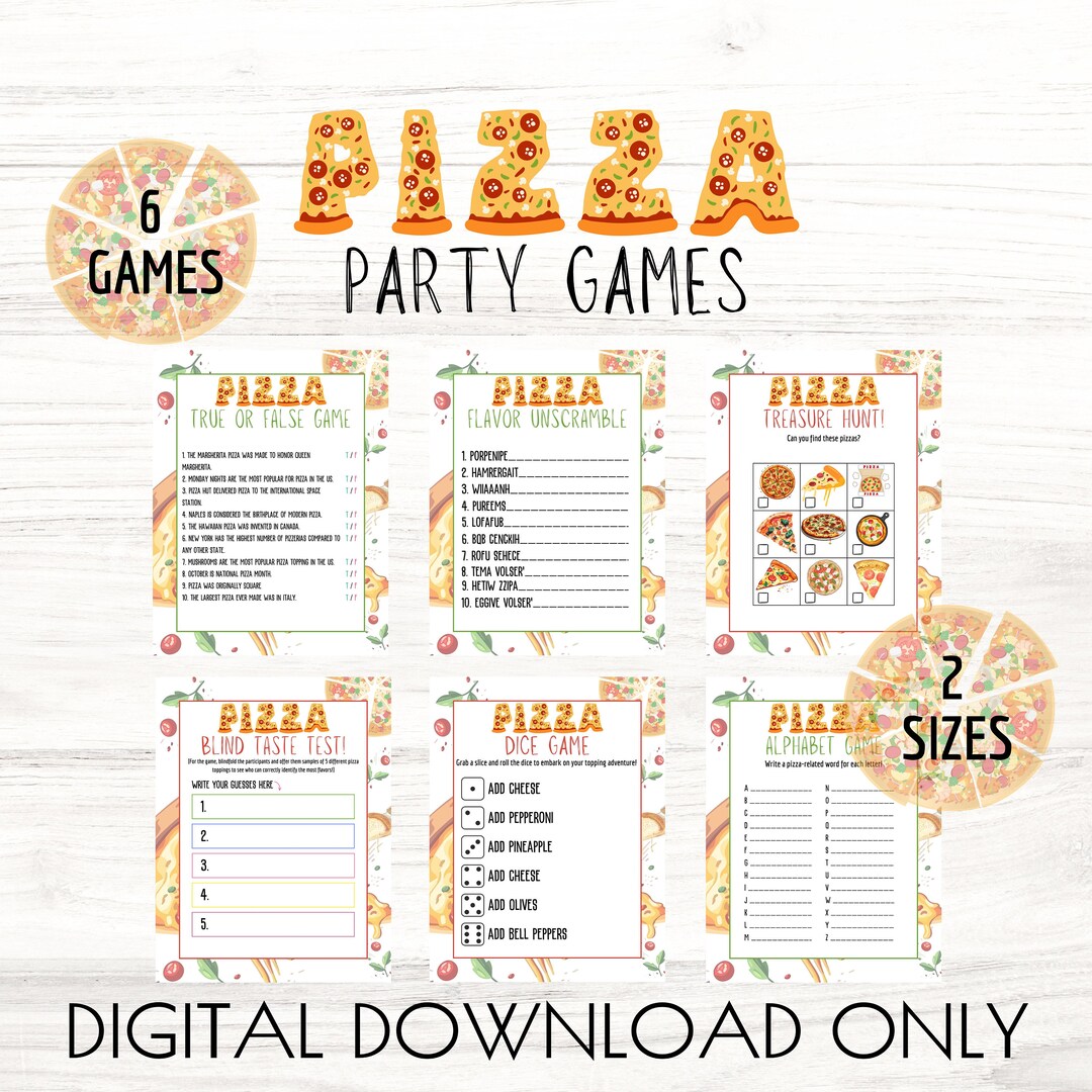 Pizza Party Games Printable, Pizza Theme Party Games Bundle, Pizza ...